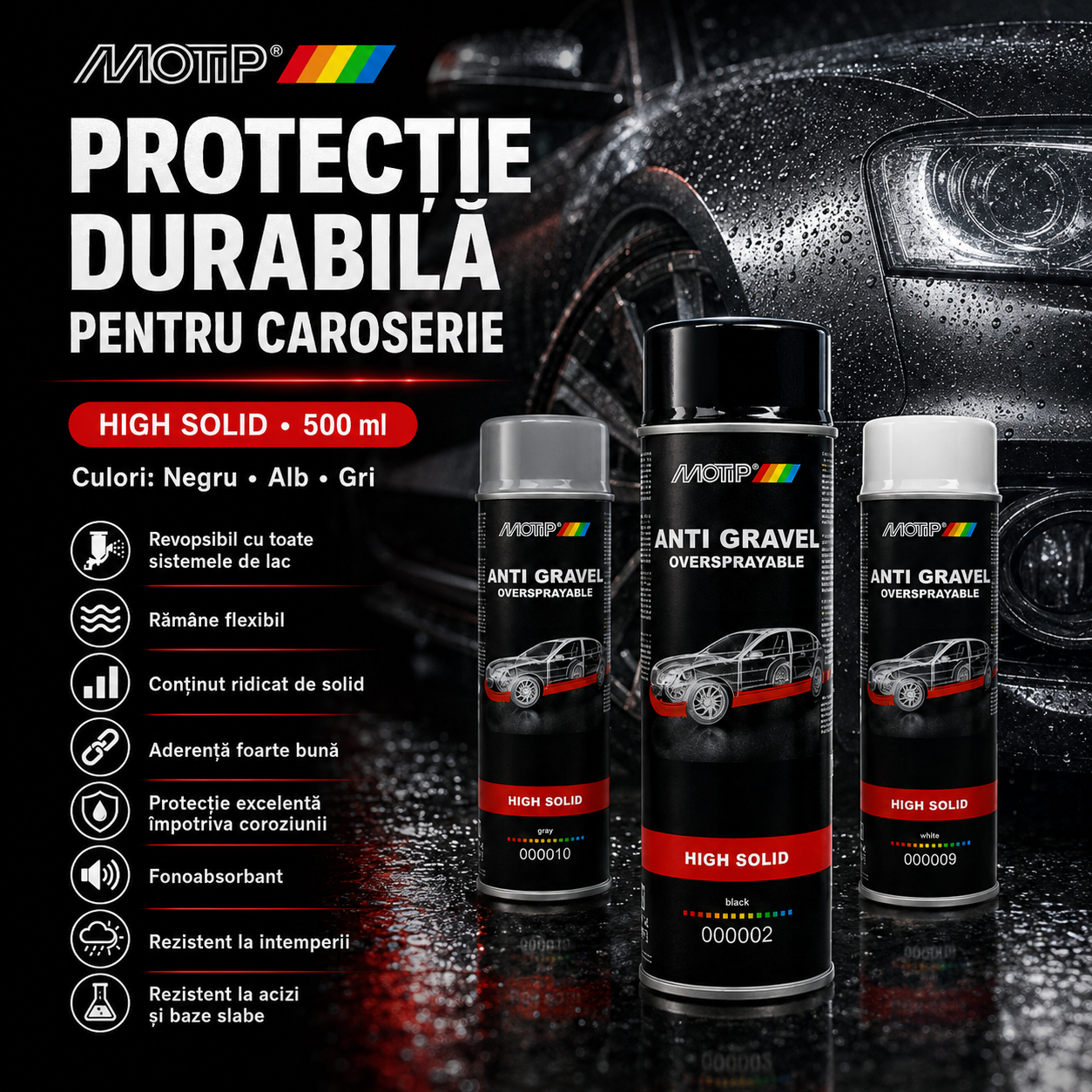Spray protectie anti pietris MOTIP Stone Chip Spray 500 ml High Gri ...