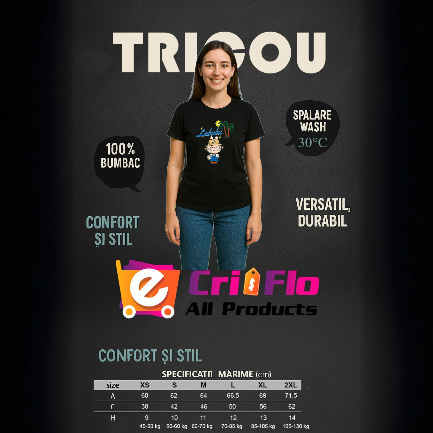 Tricou Labubu detectiv, Unisex Dama si Barbat, 100% bumbac, Cri-Flo ...